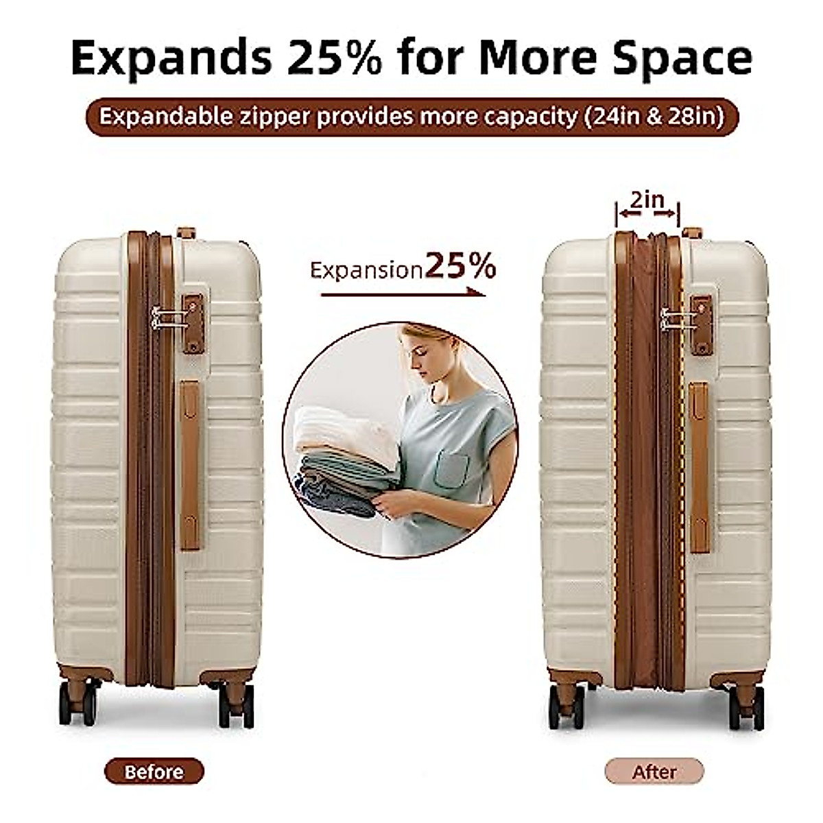 LARVENDER Luggage Sets 4 Piece, Expandable Luggage Hardside Suitcases Set with Double Spinner Wheels, Durable Lightweight Travel Luggage Sets Clearance with TSA Lock, Cream White (18/20/24/28)"