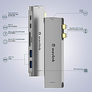 WAVLINK USB C Hub, 7-in-2 Type C Adapter Mini Docking Station with Thunderbolt 3 USB C Port, 4K HDMI, 2 USB 3.0, SD/TF Card Reader, 100W PD for MacBook Pro 2016-2020 MacBook Air 2018-2020