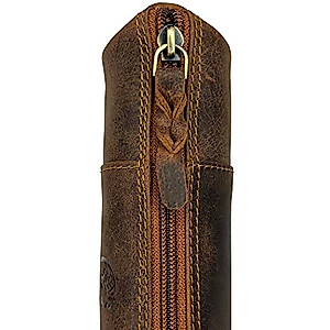 RUSTIC TOWN Leather Pencil Pouch - Zippered Pen Case for Work & Office (Brown)