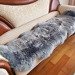 Starose New Zealand Double Pelts Sheepskin Rug Light Gray Floor Area Rug Lambskin Runner 78"x28"