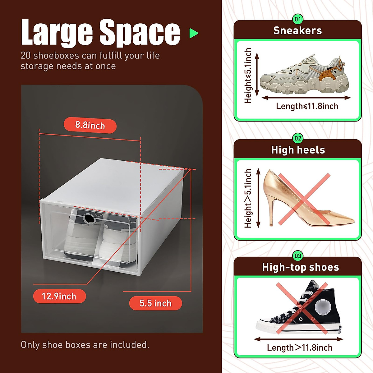 LIYUANJUN Stackable Shoe Box, 20Pcs Shoe Storage Box Shoe Sneaker Organizer DIY Shoe Stand Containers for Women Men Putting Slippers Boots in Living Room Hallway Transparent