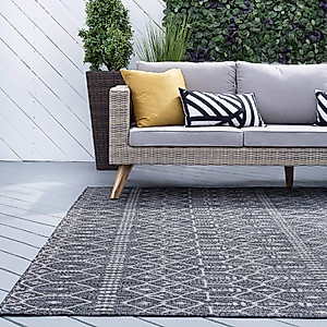 Charcoal Jute Large Water Resistant Indoor Outdoor Rug 8x10 for Entryway Patio Deck Garden Outside Porch Hallway Entry Way Living Room Bedroom Carpet Alfombras para Exteriores