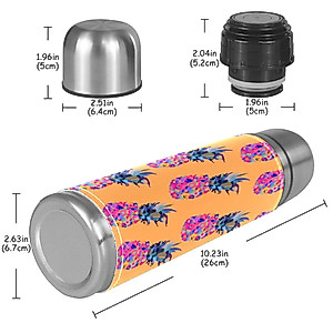 Stainless Steel Leather Vacuum Insulated Mug Pineapple Thermos Water Bottle for Hot and Cold Drinks Kids Adults 16 Oz