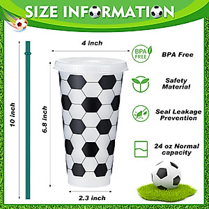 Uiifan 12 Pcs Plastic Tumbler with Lid and Straw Theme Cups 24oz Reusable Cups Gifts for Men Women Birthday Party Supplies Favors(Soccer)