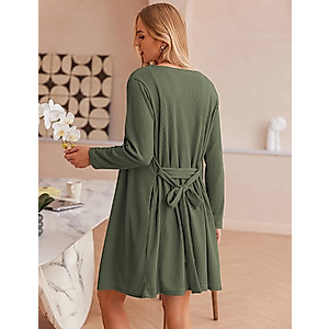 Ekouaer Womens 3 Piece Waffle Knit Lounge Set Soft Pajama Sets Tank Top and Shorts Cardigan with Pockets (Army Green, S)