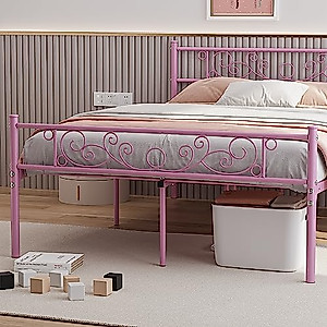 Elephance Full Size Bed Frame with Headboard and Footboard, Metal Platform Bed Frame with 14 Inch Storage Space No Box Spring Needed Easy Assembly for Adult Pink