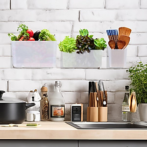 6 Pack Storage Organizer Bins Wall Mounted Organizer Basket Stackable Fridge Cabinet Door Bin Plastic Hanging Baskets with Self-adhesive Hooks for Kitchen Bathroom Pantry Freezer Under Sink - BPA Free