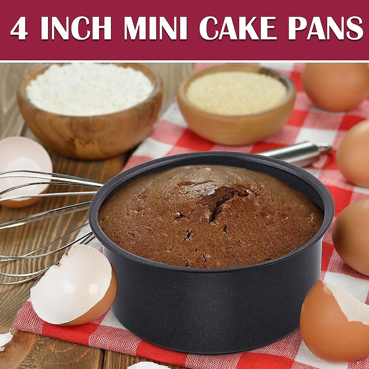 P&P CHEF 4 Inch Mini Cake Pan Set of 3, Non-Stick Round Baking Cake Pans Tins for Small Tier Smash Cakes, Non-Toxic & Solid, Stainless Steel Core & Leak-Proof, Black