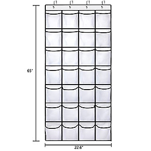 REGELETO 28 Pocket Over the Door Shoe Organzier, Hanging Shoe Rack for Door Large Capacity Shoe Organizer Holder with 4 Metal Hooks (White-2Pack)