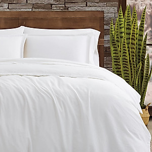 FRYE – 3 Piece King Duvet and Sham Set – Quick Drying, Breathable Cotton Linen Blend – White