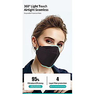 TVRtyle 50PCS 5 Color Adult KF94 Mask 3D Design 4-Layers Breathable KF94 Mask Black Cup Dust Mask for Outdoor Daily Use (50pcs, 5 Color) (100PCS, White+Black)