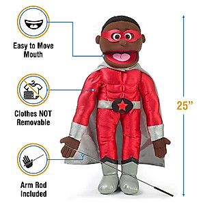 25" Superhero Boy, Black, Full Body, Ventriloquist Style Puppet