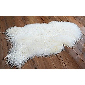 Genuine Tibetan Mongolian Sheepskin Fur Rug Hide Pelt Throw Rug Lamb Wool Carpet Fur Used for Area Rug or Across Armchair，Ivory White