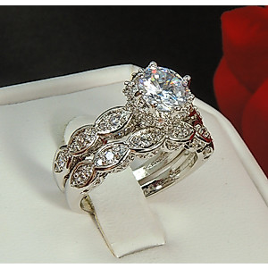 Nickie Bridal Set By Ginger Lyne White Gold Plated Engagement Ring For Women With Matching Wedding Anniversary Band Cubic Zirconia Fashion Jewelry