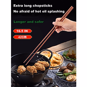 2 Pairs Cooking Chopsticks, 16.5 Inches Wooden Long Chop Sticks Reusable for Noodles Frying Hotpot, Japanese Extra Long Anti-Slip Chopsticks