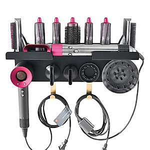 Wall Mount Holder Compatible with Dyson Airwrap Styler, No Punching Installation, 2 in 1 Organizer Storage Shelf Fits Curling Iron Wand Barrels Brushes Diffuser Nozzles for Home Bedroom Bathroom