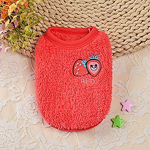REBABA Warm Fleece Dog Vest Puppy Sweater, Pet Fall Winter Soft Warm Clothes Shirt Vest for Small Dogs Kitten Chihuahua Yorkies(XXXS-Strawberry)
