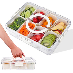AIERSA Divided Serving Tray with Lid,8 Compartment Snack Tray,Travel Snackle Box Container for Picnic,Snack Box Container for Adults,Charcuterie Board with Lid,Snack Boxes for Fruit,Veggie