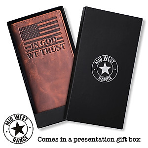 MID WEST RANGE ‘The Patriot’ American Flag Rodeo Wallet for Men. Distressed Leather ‘IN GOD WE TRUST’. Gift Cowboy Wallet for the True Patriot - Western Wallet for Men.
