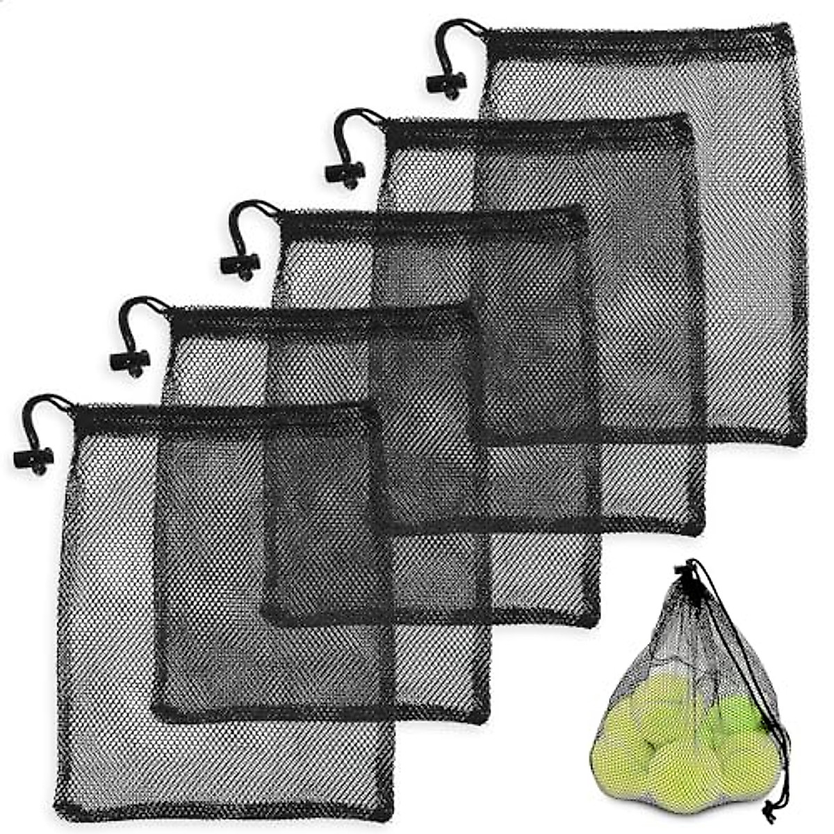 Mesh Bags Drawstring S/5/10 Pcs M/12 Pcs - Mesh Swim Bag Golf Ball Bag Mesh Drawstring Bags Small Mesh Bag Nylon Bag Net Bag Mesh Gym Bag - Tennis Ball Bag Beach Mesh Bag String Bag Mesh Ball Bag