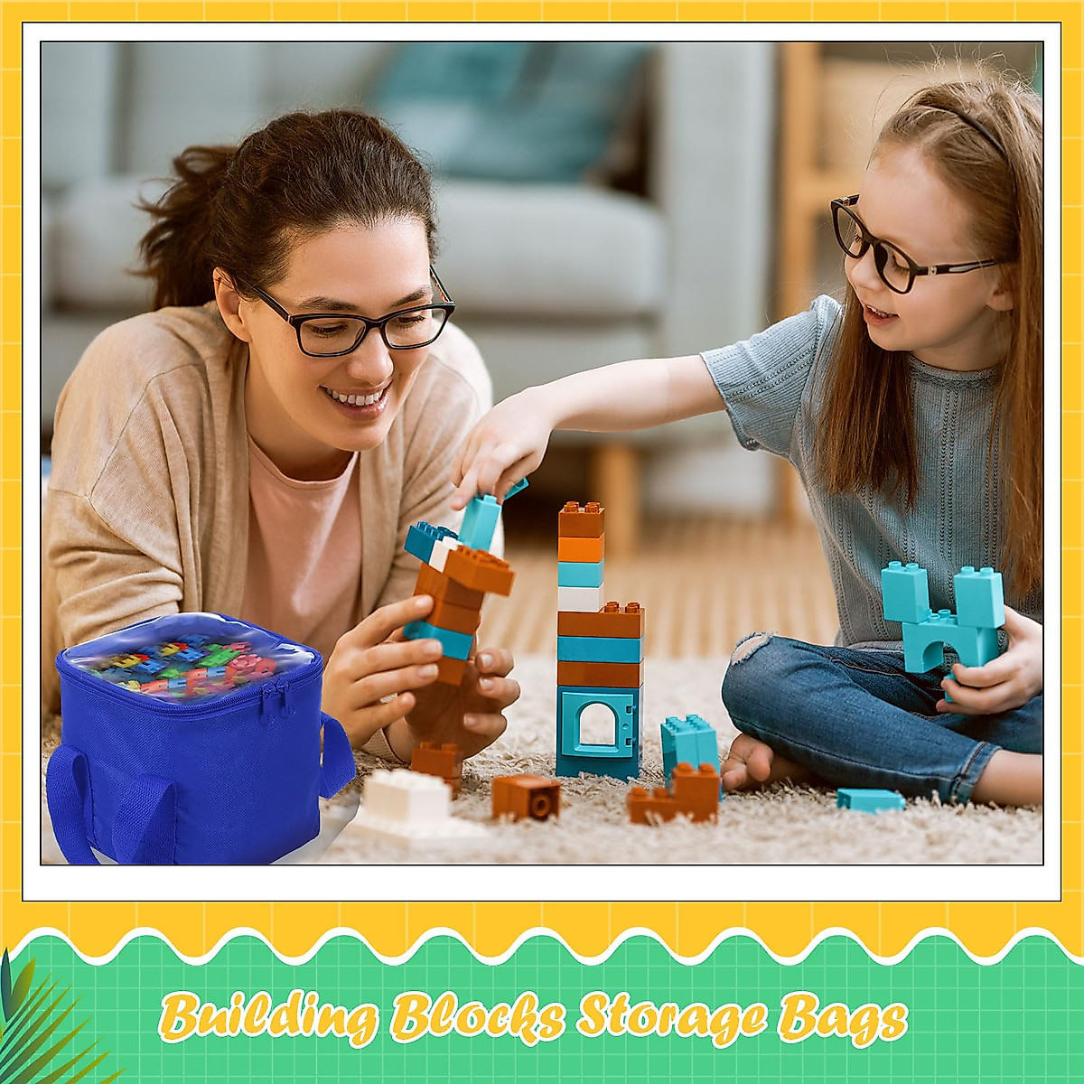 Locmeo 3 Packs Toy Storage Bags with Zipper and Clear PVC Window, Reusable Oxford Fabric Organizing Bags, Toy Bags for Kids Toys Building Blocks and Board Games Storage(Red Yellow Blue)