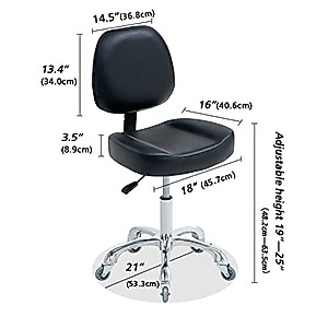 Vanity Rolling Chair Esthetician Shop Stool with Wheels,Ergonomic Lash Armless Office Chair, Desk Chair for Makeup Bedroom Classroom (Black)