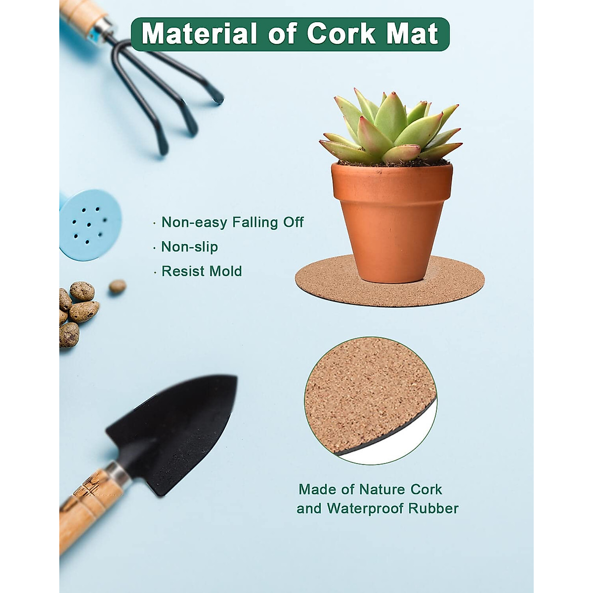 6 Piece Cork Plant Mats - Round Cork Coasters 6 inch, Absorbent Plant Cork Mat Saucer for Pots, DIY Cork Pads