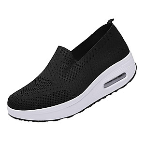 Keilinia Women's Air Cushion Orthotic Comfy Walking Shoes,Lightweight Breathe Mesh Slip-On Diabetic Casual Sneakers (9,Black)