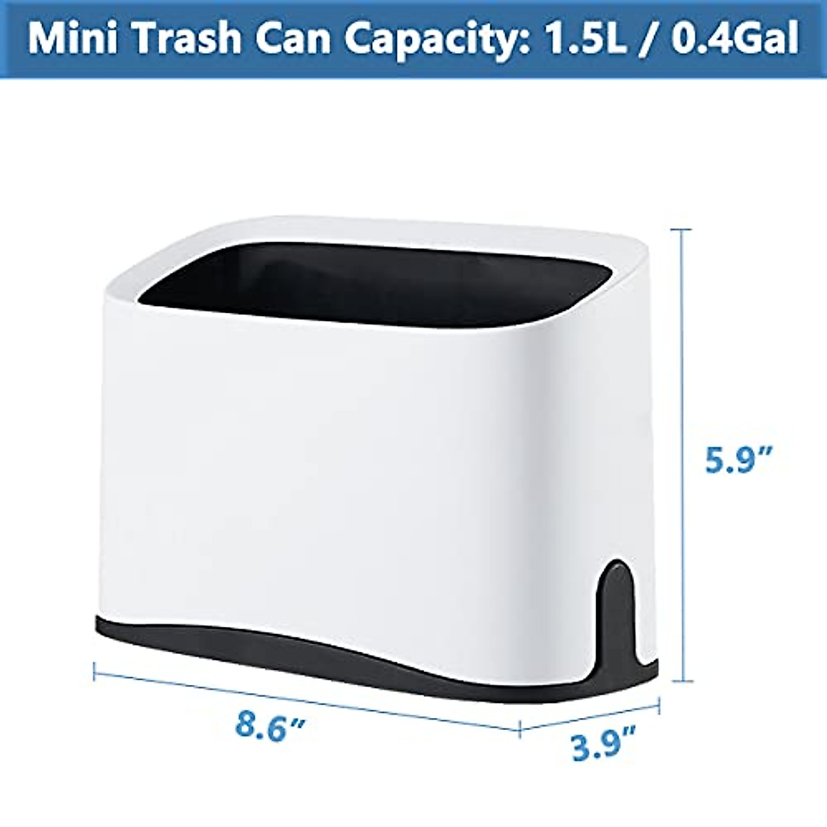 AYSUM Mini Countertop Trash Can with 100 Trash Bags, 1.5 L/0.40 Gal Tiny Desktop Trash Can, Mini Waste Basket Countertop Garbage Can for Vanity, Office, Coffee Table, Craft Room (White)