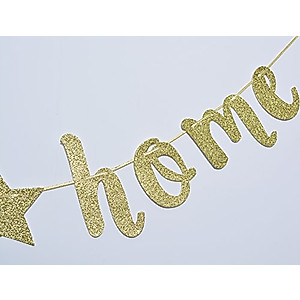 Qttier Welcome Home Gold Glitter Banner for Housewarming Patriotic Military Decoration Family Party Supplies Cursive Bunting Photo Booth Props Assembled Sign ( Gold )