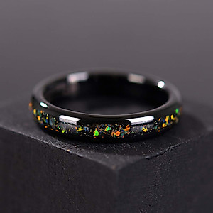 THREE KEYS JEWELRY Womens Charming Jewelry Tungsten Galaxy Colourful Fire Color Stones Polished Wedding Carbide 4mm Ring Band for Women Engagement Black Size 9