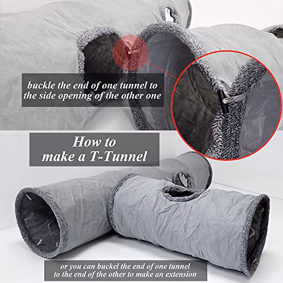 HeyKitten Collapsible 12" x 50" Crinkle Cat Play Tunnel, Hide-and-Seek Pet Toys for Indoor Kittens, Puppies & Bunnies, Large, Brown