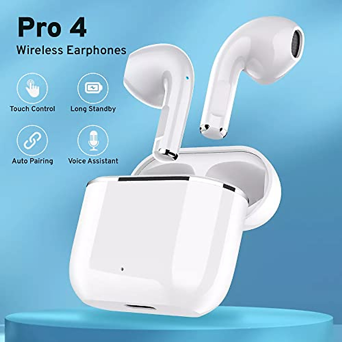 StitchGreen Pro 4 Bluetooth Earbuds TWS Wireless Sound Noise Cancelling, Wireless Earbuds with 5.1 Built-in Mic, Touch Sensor Control, IPX-4 Waterproof Compatible with iPhone/Android