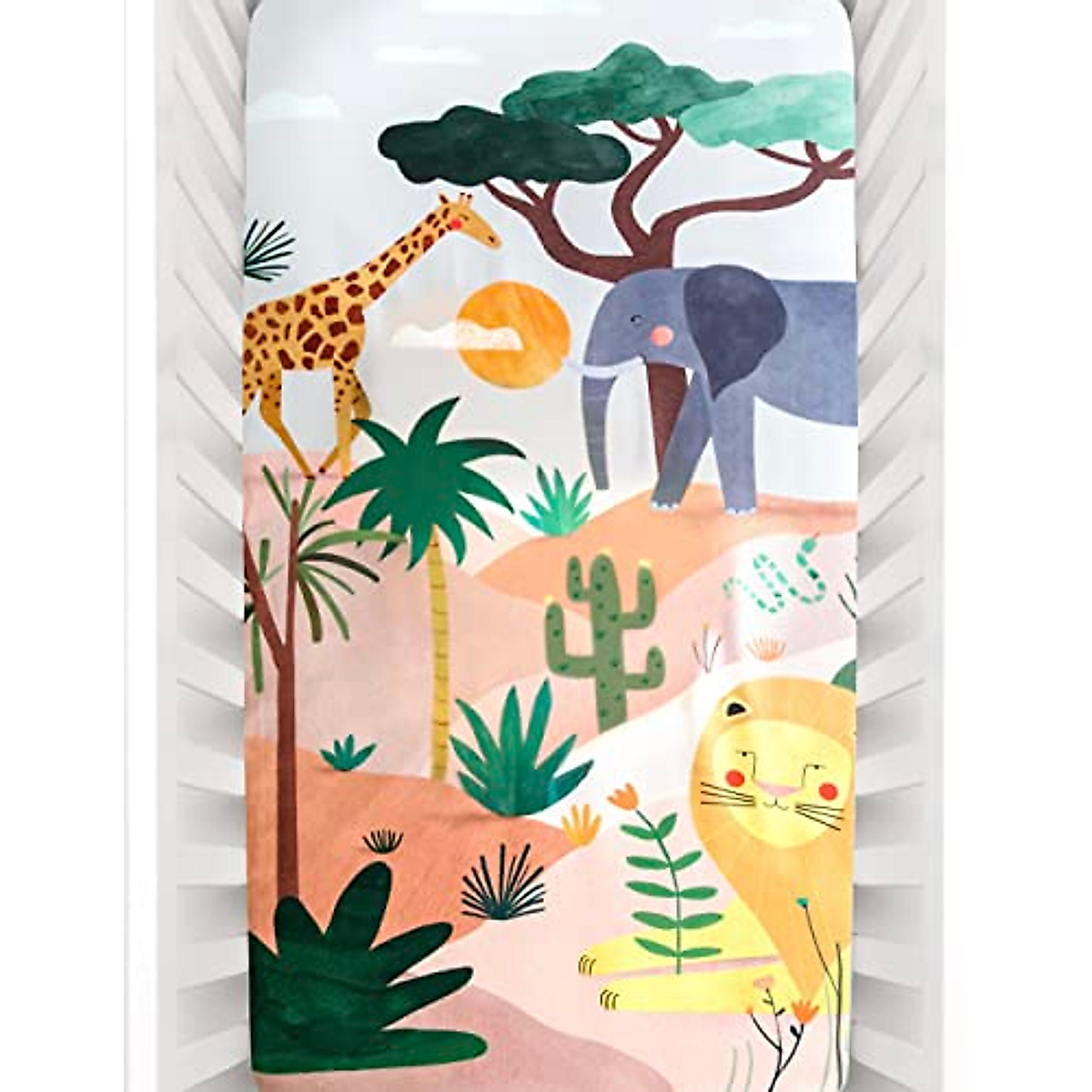 Rookie Humans 100% Cotton Sateen Fitted Crib Sheet: in The Savanna Safari. Modern Nursery, Use as a Photo Background for Your Baby Pictures. Standard Crib Size (52 x 28 inches)