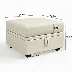 YOUDENOVA 25'' Modular Storage Ottoman Sectional Sofa Module Free Reversible Chaise Couch Convertible Ottoman Free Configuration Ottoman, Beige