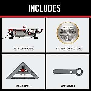 PORTER-CABLE Tile Cutter, Tile Saw, For Remodelers and DIYers, 2,850 RPM, Stainless Steel Deck, Water and Debris Resistant (PCE980)