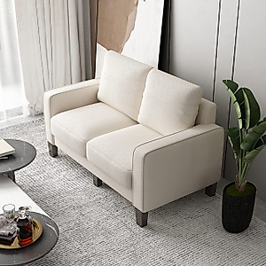 FIQHOME 53", Modern Furniture Loveseat Couches, Linen Fabric Tufted Love Seat Sofa for Living Room Small Apartment,Beige, White