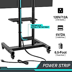 Greenstell TV Stand with Power Outlet, Mobile TV Cart on Wheels for 32-85 inch LED LCD Flat Curved Panel Screens TVs up to 132lbs, Height Adjustable Rolling TV Stand with AV Shelf, Max VESA 600x400mm