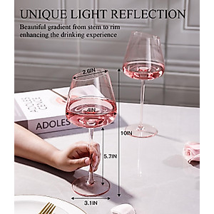 OUHT Blush Pink Wine Glasses (Set of 6) | 18oz Handcrafted - Long stemmed Crystal Wine Glasses For Red Wine | slanted rim design | Elegant Gift Box (Blush Pink)