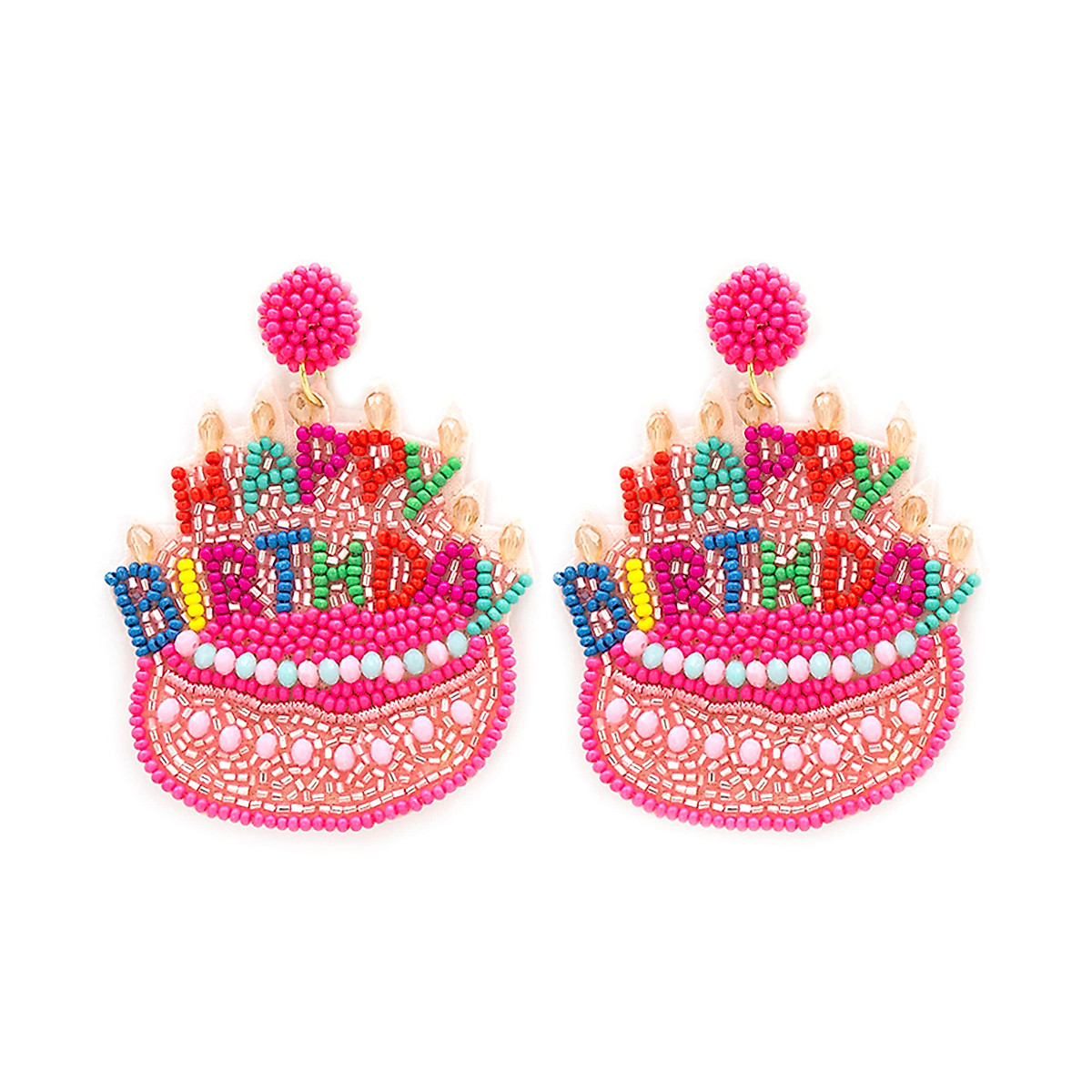 Miracle Collection Beaded Birthday cake Birthday Queen Happy Birthday Earrings for Celebration Birthday Party Earrings (B-day cake-Pink)