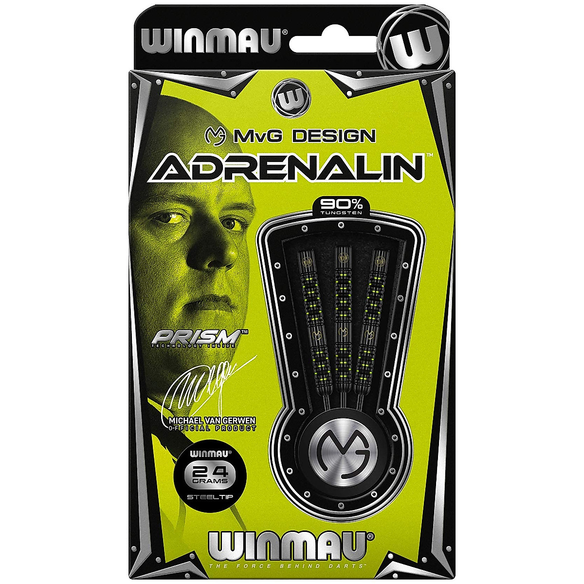 WINMAU Michael Van Gerwen MvG Adrenalin 24 Gram Tungsten Darts Set with Flights and Stems (Shafts)