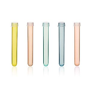 Labvida Assorted Color Plastic Test Tubes Shots with Flex Caps, 50pcs Dia.16x125mm | vol. 25ml PP Material, LVI002