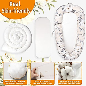 Mamibaby Baby Lounger,100% Soft Breathable, Portable Canvas Newborn Lounger Infant Floor Seat Cushion for Travel, Tummy Time, Newborn Must Have Essentials Baby Shower Registry Search(Flower)