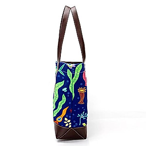 Women's Large Size Canvas Shoulder Bag Hobo Crossbody Handbag Casual Tote, Cartoon Sea Animal Octopus Sea Turtle Scallop