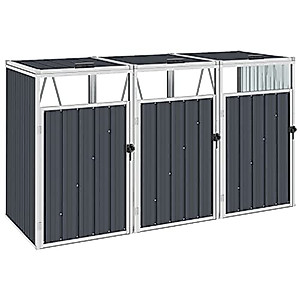 GOLINPEILO Triple Garbage Bin Shed Steel Storage Shed with Individually Lifting Lids for Backyard Outdoor Patio Garden Porch 83.9"x31.9"x47.6" Anthracite