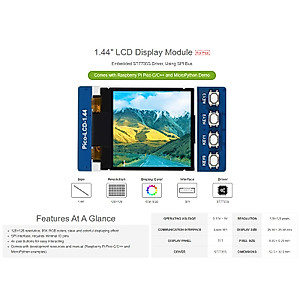 waveshare 1.44inch LCD Display Module for Raspberry Pi Pico 65K RGB Colors 128×128 Pixels Embedded ST7735S Driver Using SPI Bus Comes with Raspberry Pi Pico C/C++ and MicroPython Demo