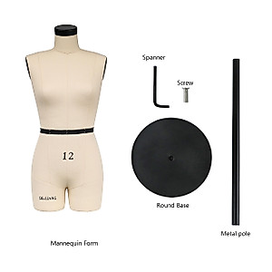 DL262 Half Scale Dress Form Size 12 (Not Adult Full zie) Mini Sewing Tailor Mannequin, Female Dressmaker Dummy, Half Size for Dress Pattern Making, Beige
