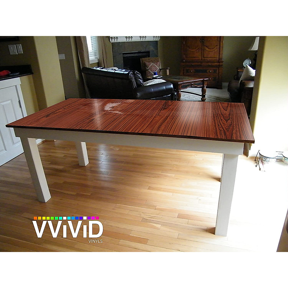 VVIVID High Gloss Red Cedar Striped Wood Grain Faux Finish Textured Vinyl Wrap Roll Sheet Film for Home Office Furniture DIY No Mess Easy to Install Air-Release Adhesive (1ft x 4ft)