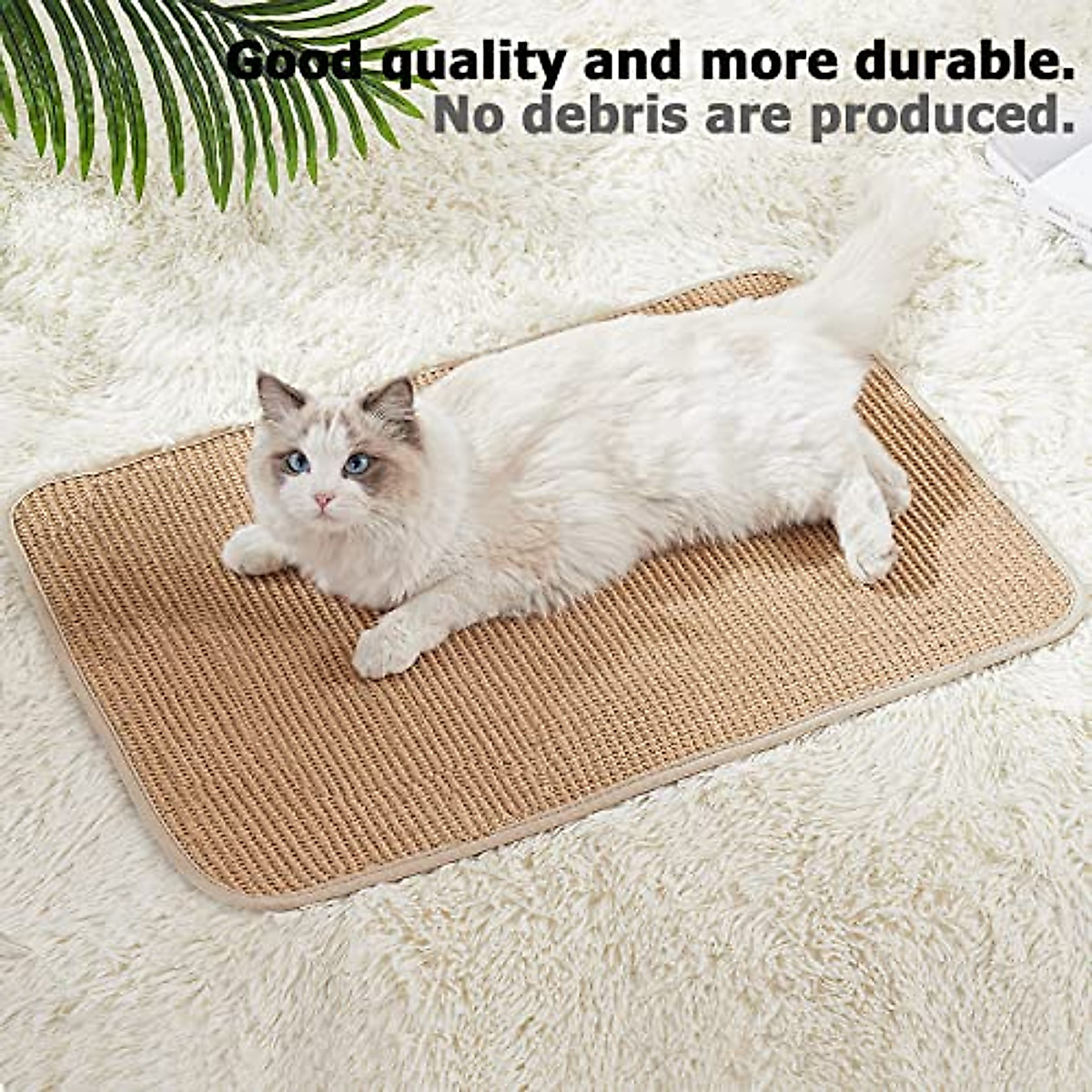 EZMeetU Cat Scratcher Mat, 23.6 X 15.7 Inch Natural Sisal Cat Scratching Pad, Cat Scratch Pad Rug for Indoor Cats with Non-Slip Velcro, Cat Furniture Protector for Floors, Carpets, Walls, Cabinets
