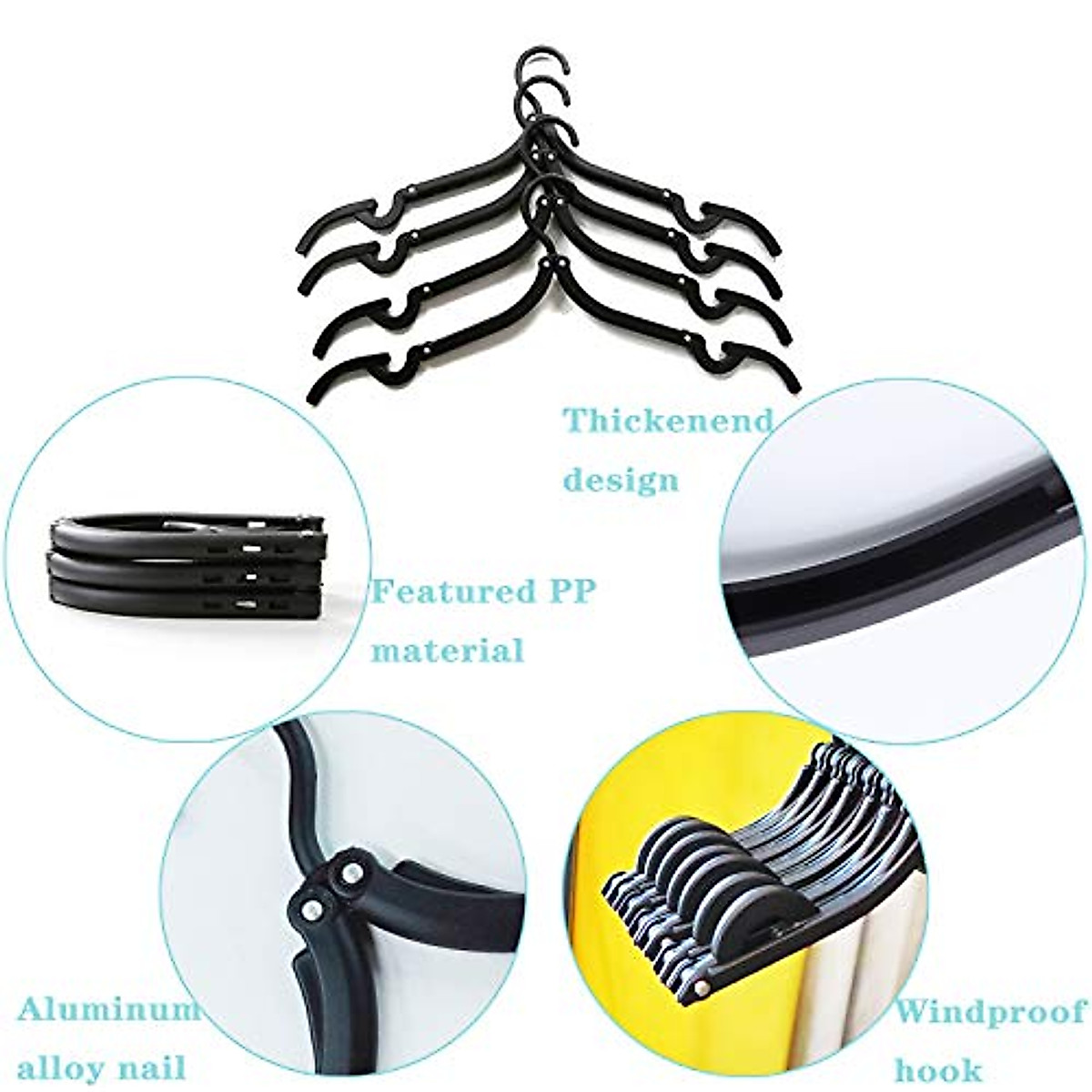 MRQXDP 16pcs Portable Folding Clothes Hanger,Black Suit, Household Goods Clothes Hanger Retractable Folding Hanger for Travel Saving Space Multifunctional Adult Child Non-Slip Travel Hanger Foldable